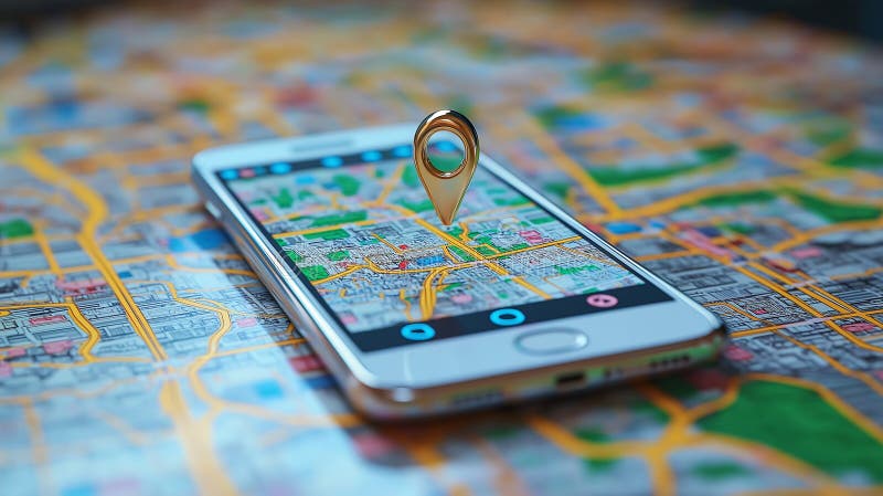 Smartphone GPS Navigation App on City Map Location Pin AI Generated ...