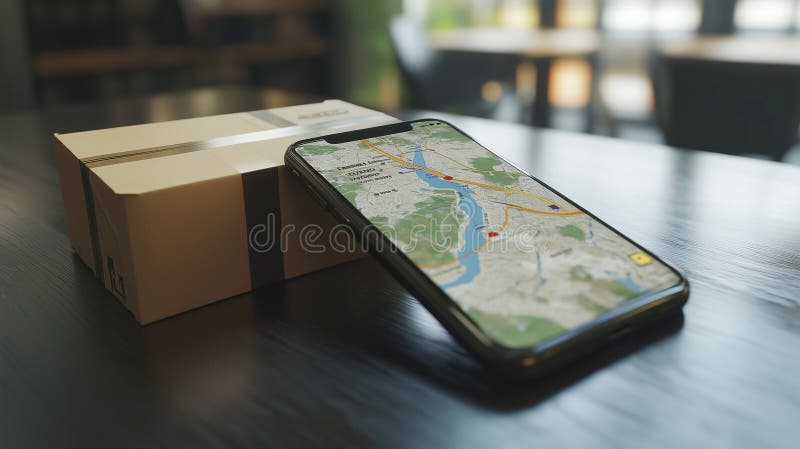 Smartphone GPS Navigation App Parcel Delivery Tracking Package Box Map ...