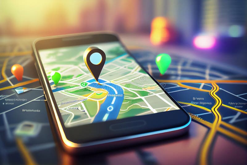 Smartphone with Gps Navigation Icon and Map.generative Ai Stock ...
