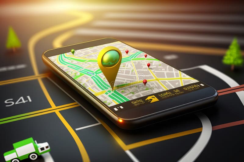 Smartphone with GPS Map on the Screen. Generative AI Illustration Stock ...