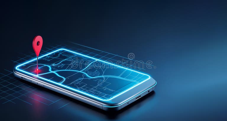 Smartphone GPS Navigation Technology with Location Pin and Digital Map ...