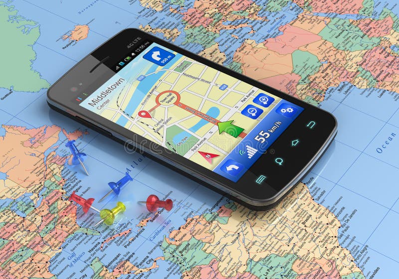 Smartphone With GPS Navigation On World Map Royalty Free Stock Image ... Smartphone With GPS Navigation On World Map Royalty Free Stock Image ...
