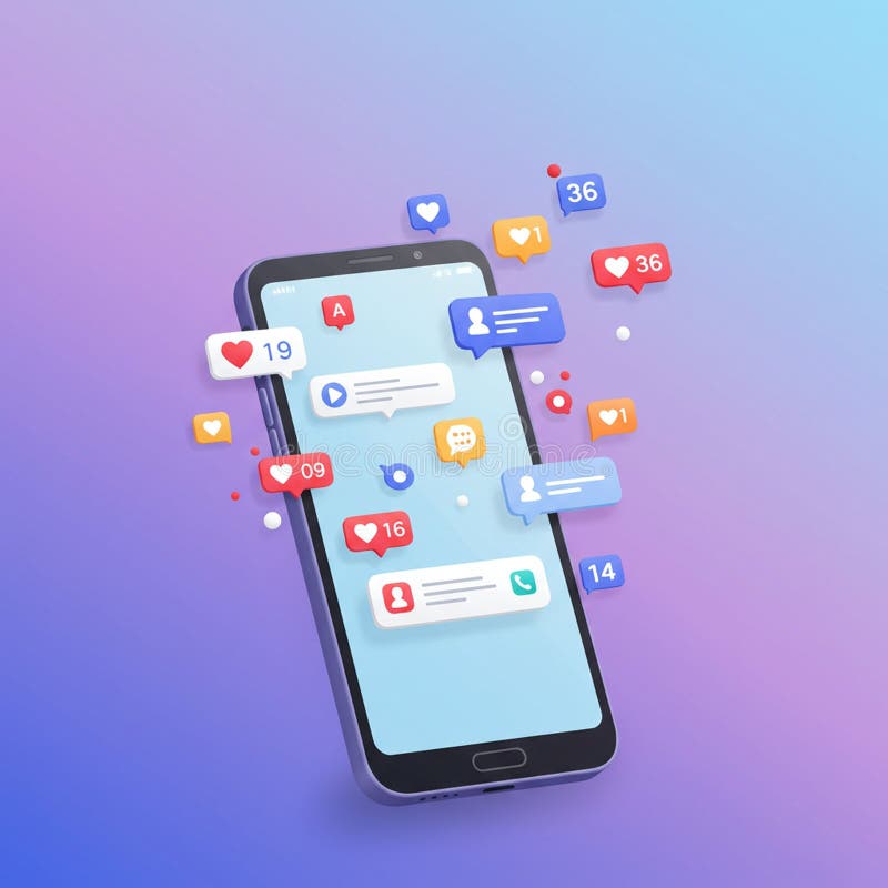 A Smartphone on a Gradient Blue-purple Background is Surrounded by ...