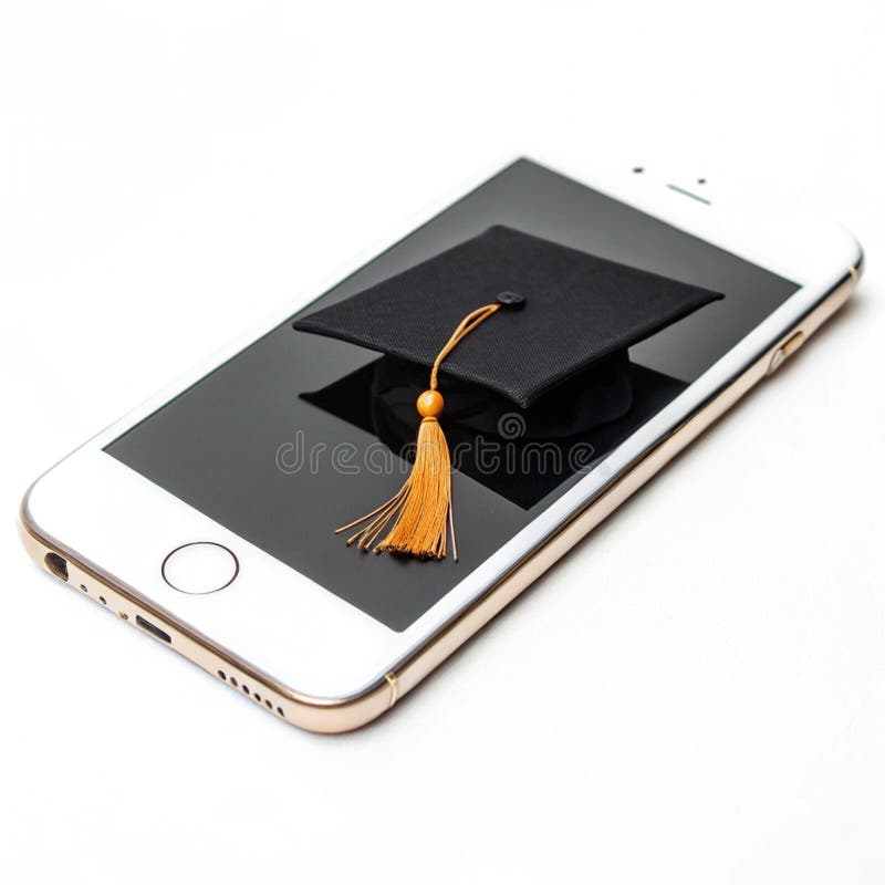 Smartphone with Graduation Cap Isolated on White Background Stock ...