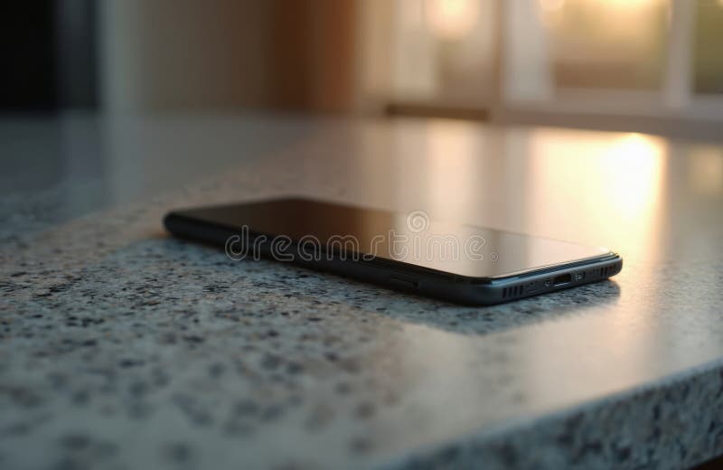 Smartphone on Granite Surface. Modern Tech Device with Black Screen ...