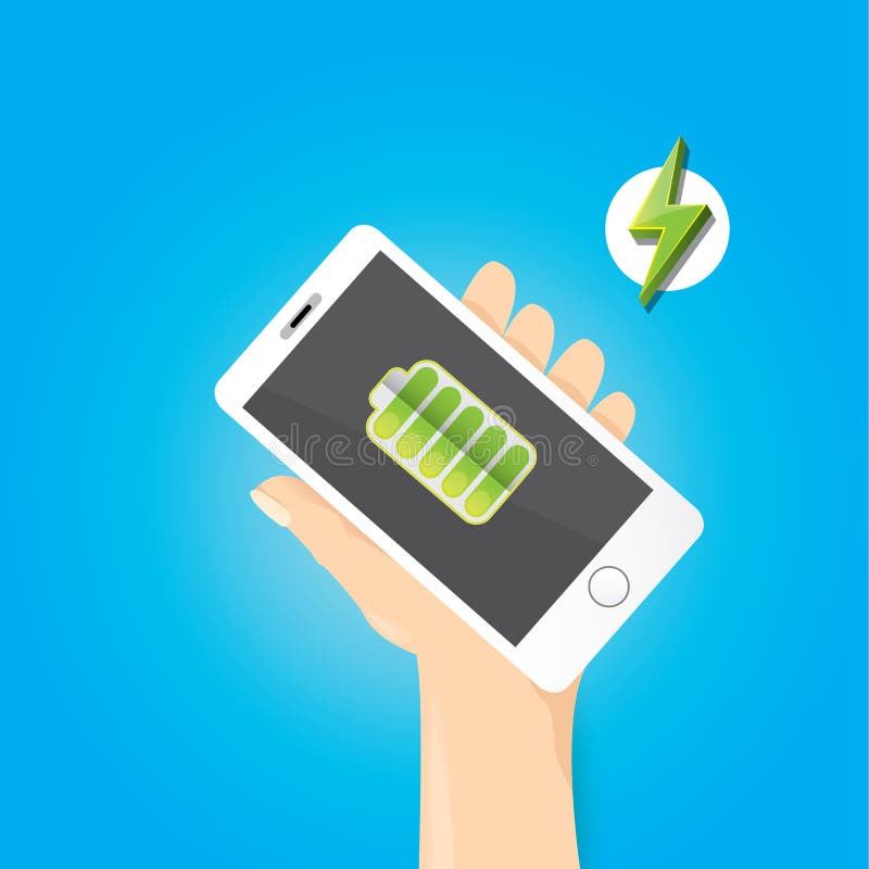 Smartphone with Green Full Battery Icon on Screen. Stock Vector ...