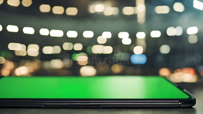 Smartphone with Green Screen on a Table with Bokeh Lights Stock Video ...