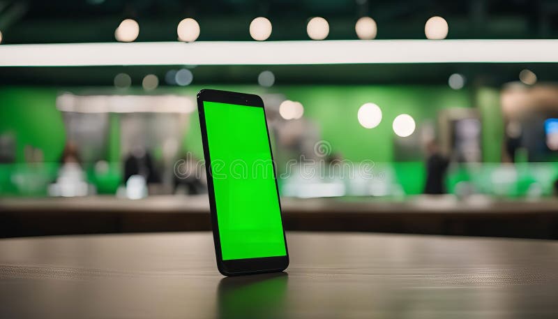 Smartphone with Green Screen on Table in Modern Interior Stock ...
