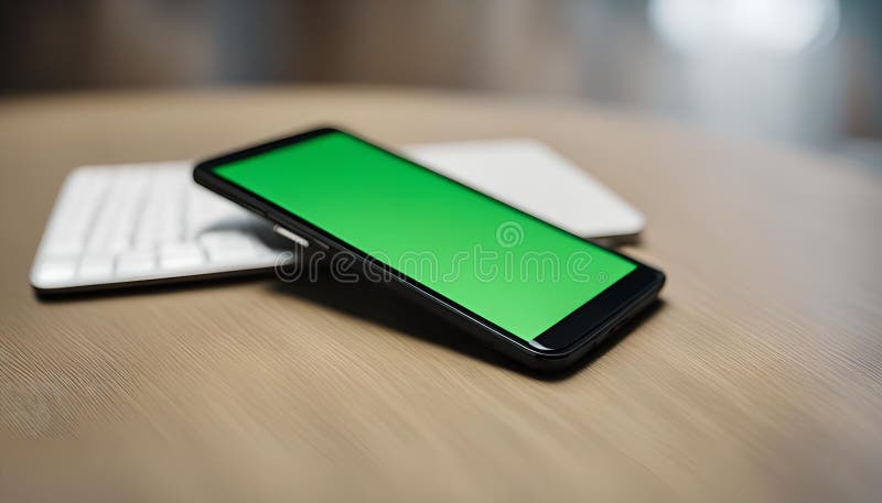 Smartphone with Green Screen on Wooden Table Stock Illustration ...