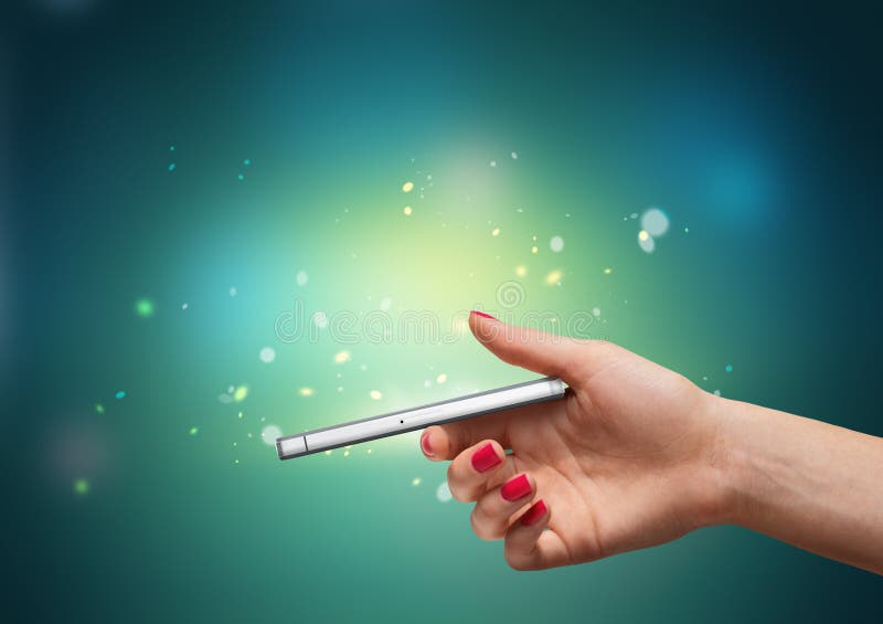 Smartphone in hand stock image. Image of media, hold - 56029935