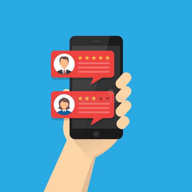 Smartphone in Hand. Customer Feedback. Rating on Mobile Phone Screen ...