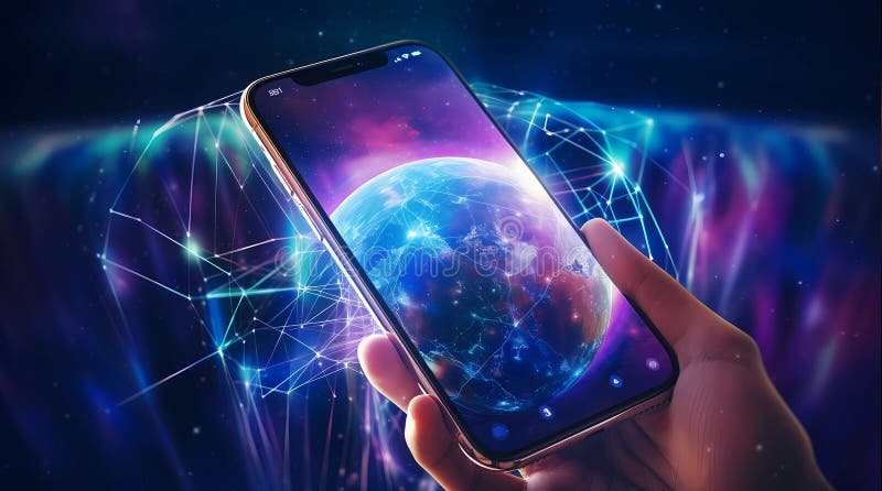 Smartphone in Hand with Global Network Connection Concept, Generative ...