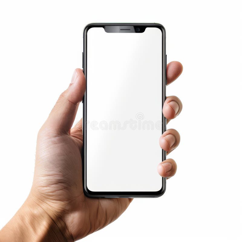 Smartphone in Hand Isolated on Transparent Background. Blank Screen on ...