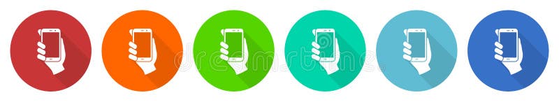 Smartphone in Hand, Mobile Phone Icon Set, Flat Design Vector ...