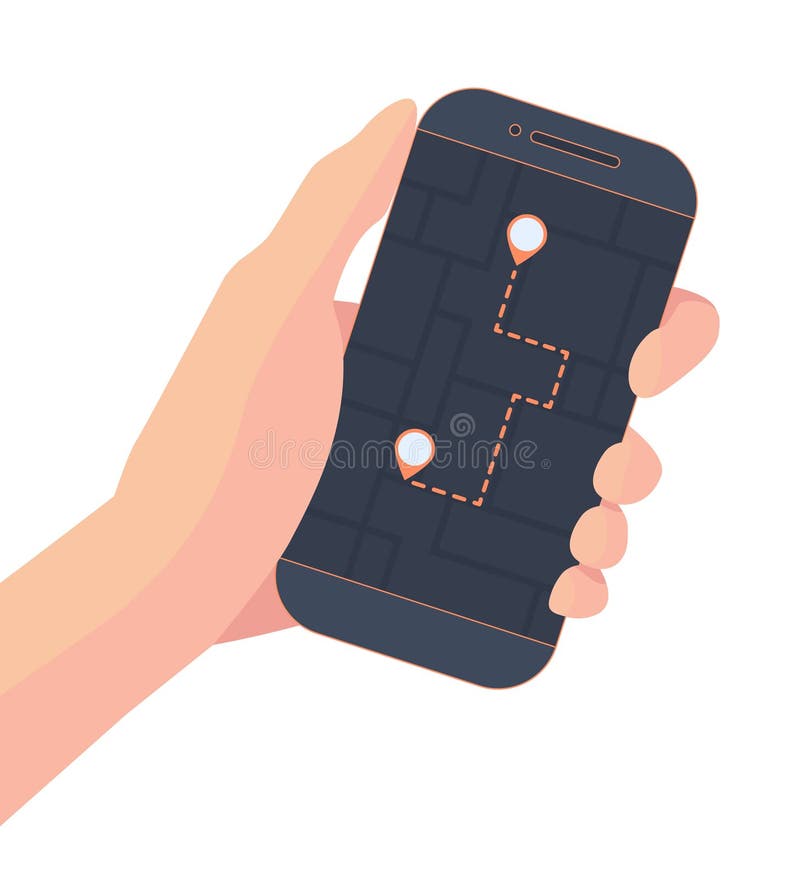 Hand Holding Smartphone with Online City Map. Stock Vector ...