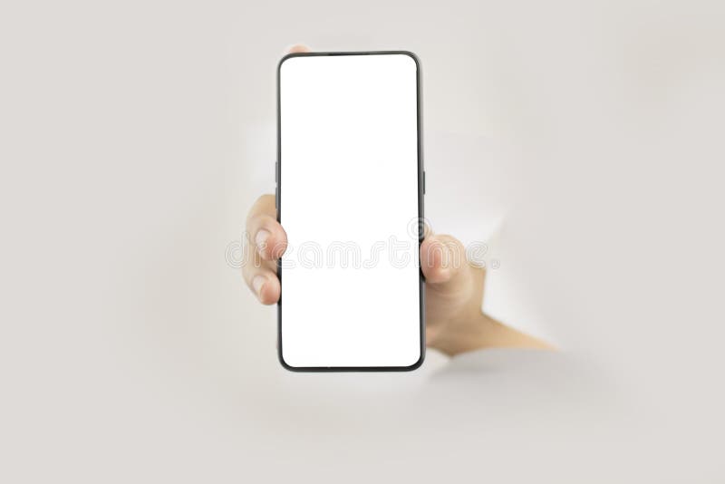 Smartphone on Hand Out from Laptop Isolated Stock Image - Image of ...