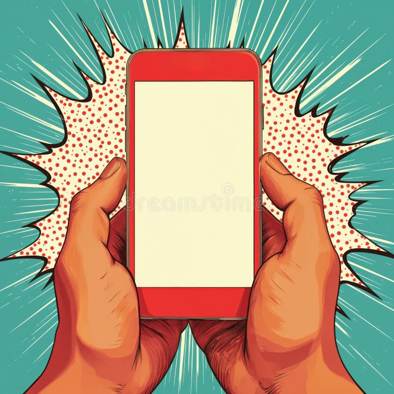 Smartphone in Hands, Retro Comic Pop Art Style Visual Illustration ...