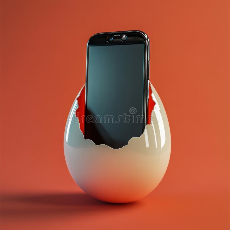 Smartphone Hatching from Egg, Symbol of Mobile Technology Birth Stock ...