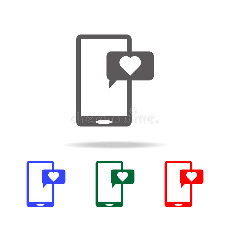 Smartphone with Heart Message Icon. Elements of Love in Multi Colored ...