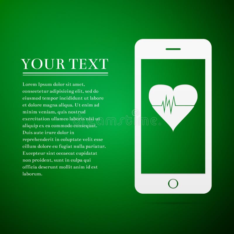 Smartphone with Heart Rate Monitor Function Flat Icon on Green ...