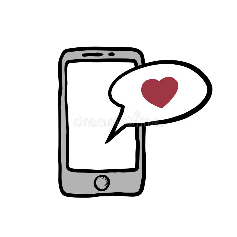 Smartphone with Heart in a Sms Speech Bubble, Mobile Phone and Love Sms ...