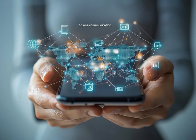 Smartphone Held with Digital World Map Overlay Showcasing Global ...