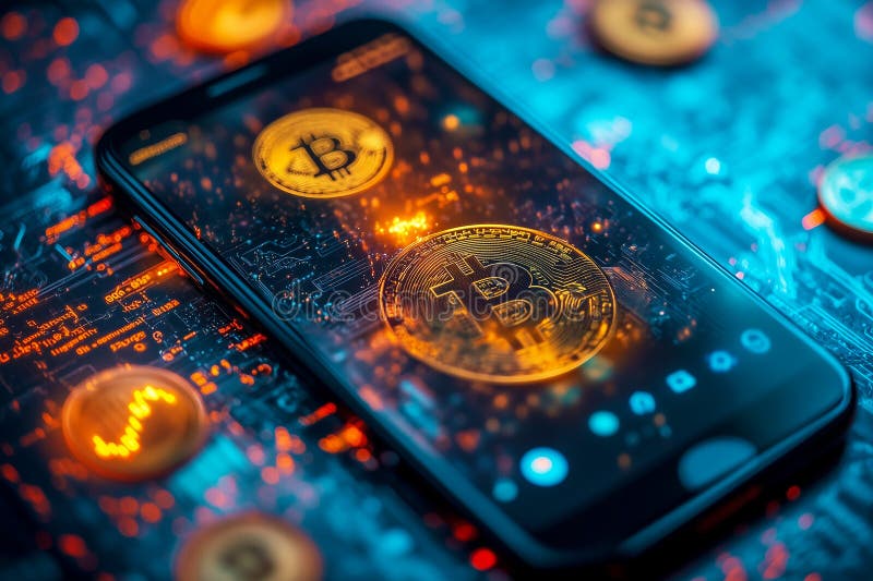 Smartphone and Cryptocurrency Coins. AI Generated Stock Illustration ...