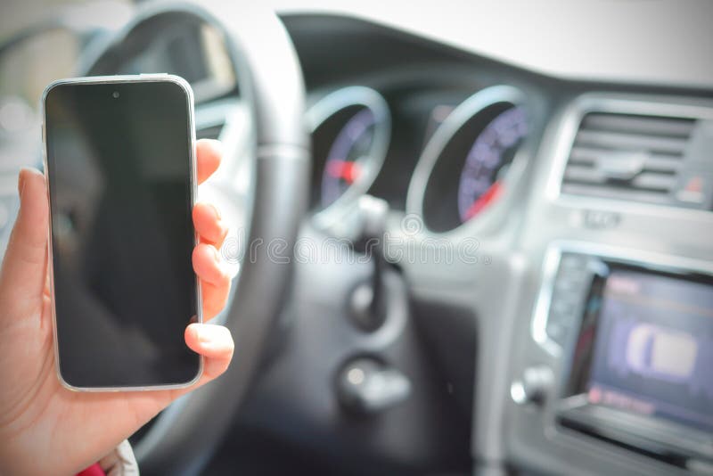 Smartphone Held by Man Inside a Car while Driving Stock Image - Image ...