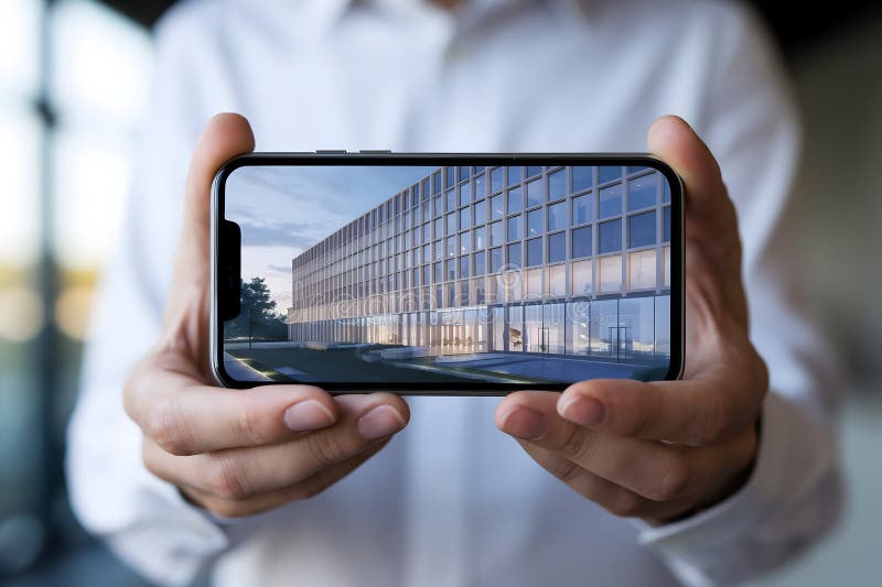 Smartphone Displays Modern Building Grid Design, Set Against Blurred ...