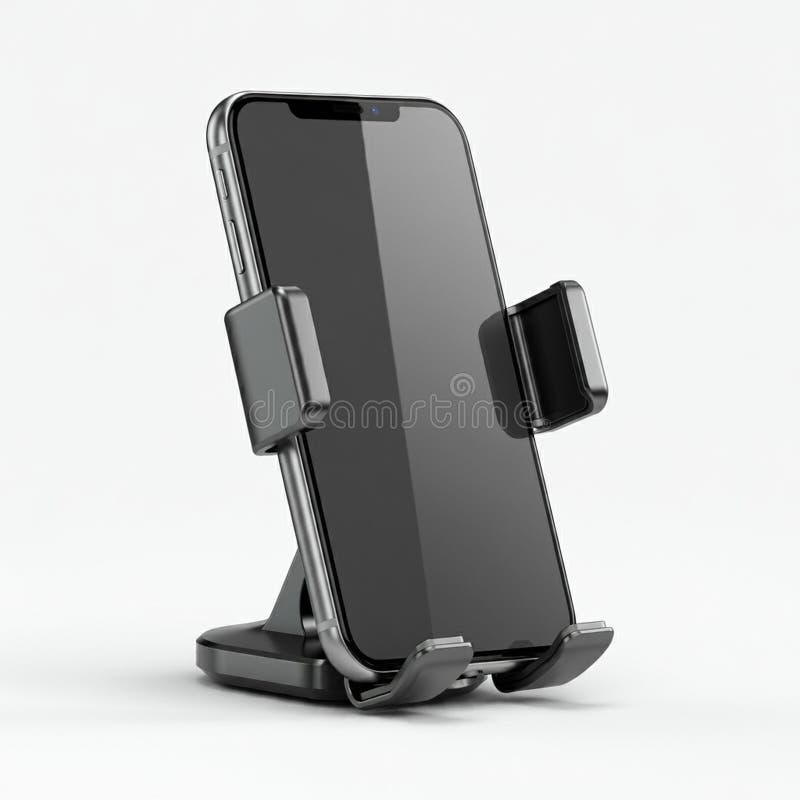 A Smartphone Held in a Sleek, Gray, Adjustable Stand with Side Grips ...