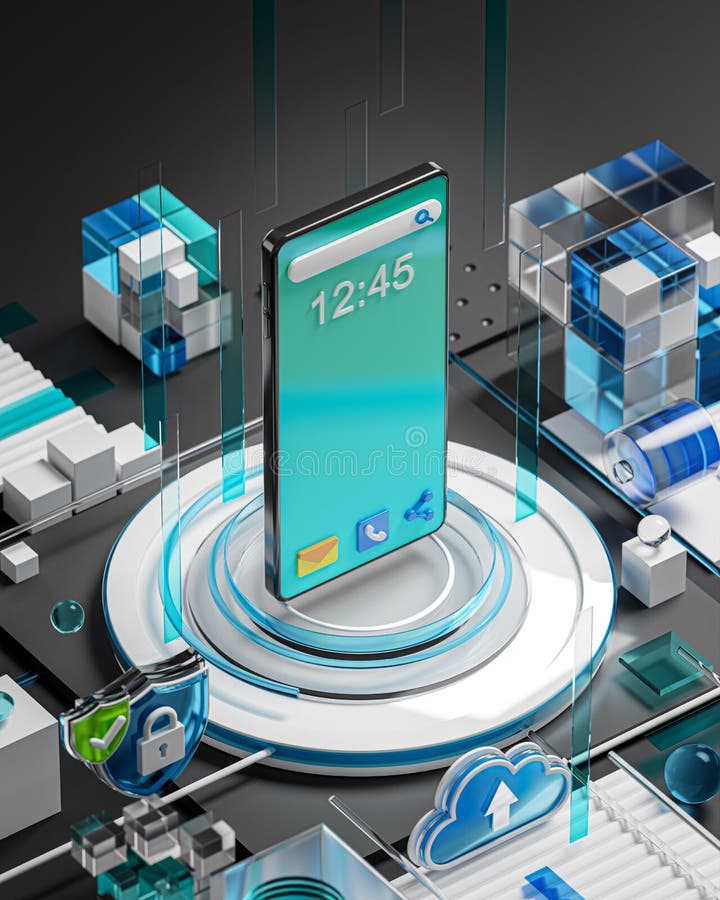 Smartphone High Tech Concept Futuristic Network System 3D Render Stock ...