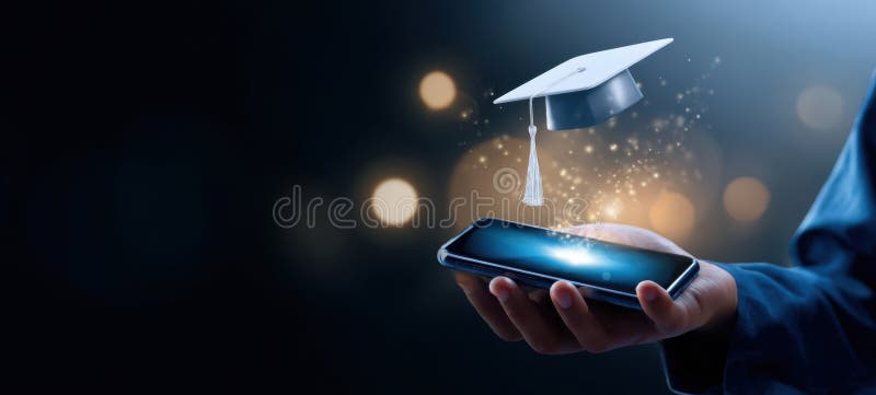 The Smartphone Holding a Graduation Cap Symbolizes Digital Education ...
