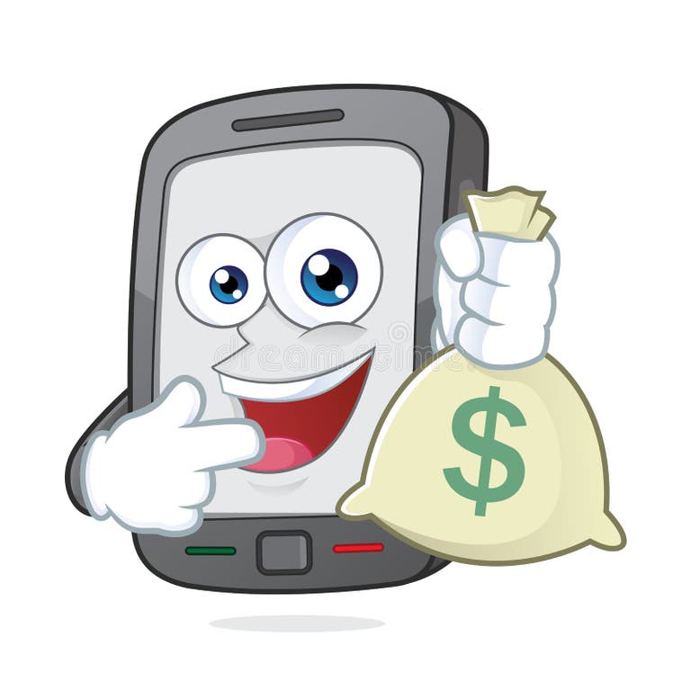 Smartphone Holding a Money Bag Stock Vector - Illustration of cartoon ...