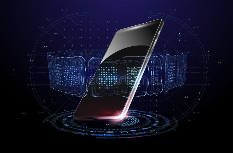 Smartphone and HUD Elements. Hologram with Mobile Phone Stock Vector ...