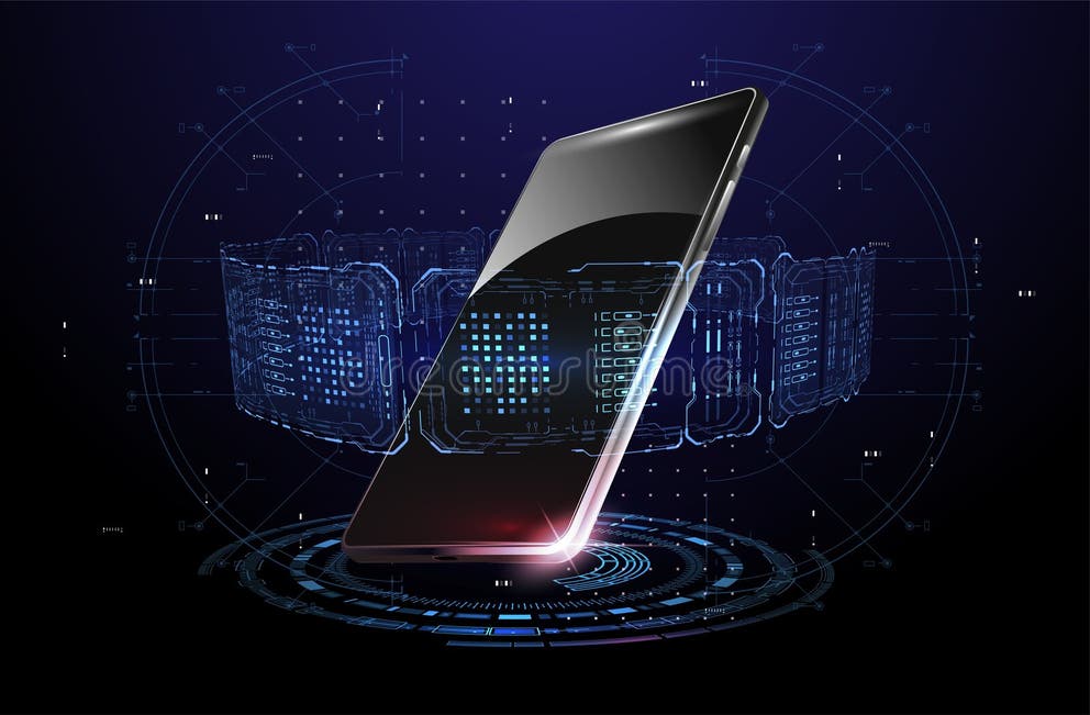 Smartphone and HUD Elements. Hologram with Mobile Phone Stock Vector ...