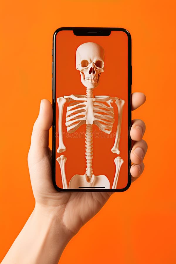 Smartphone with Human Skeleton on a Display Screen Held in Hand ...