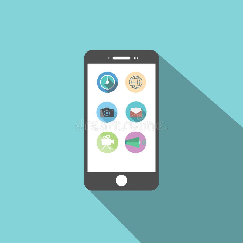 Smartphone Icon Flat Design with Apps on the Screen. Vector ...