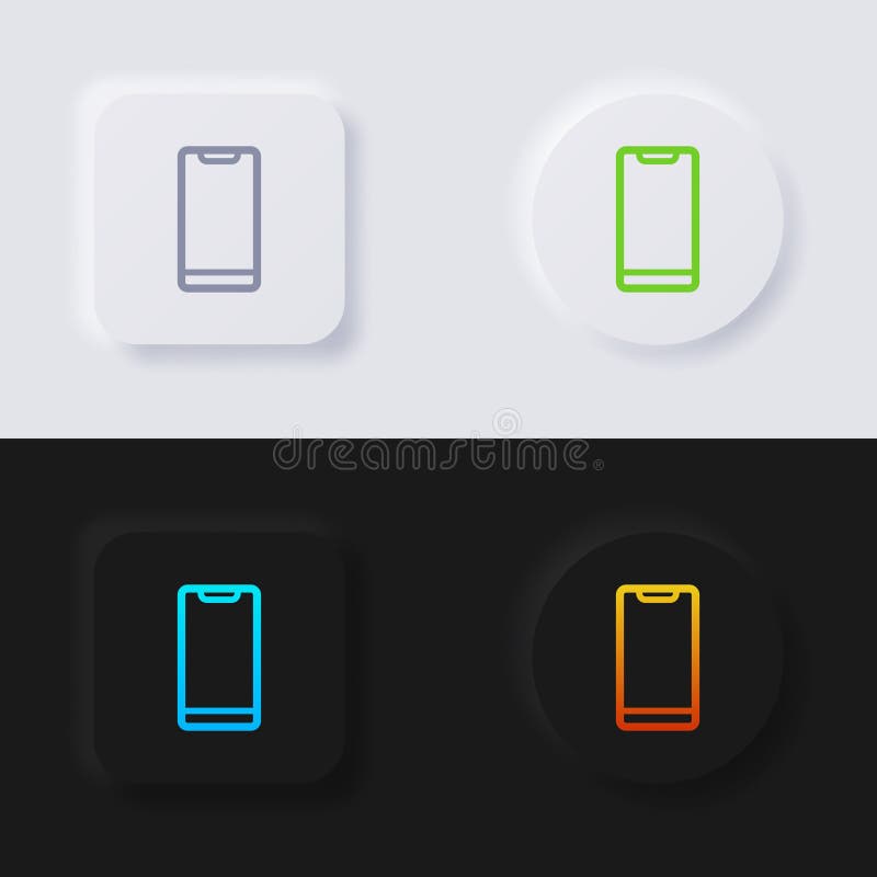 Smartphone Icon Set, Multicolor Neumorphism Button Soft UI Design ...