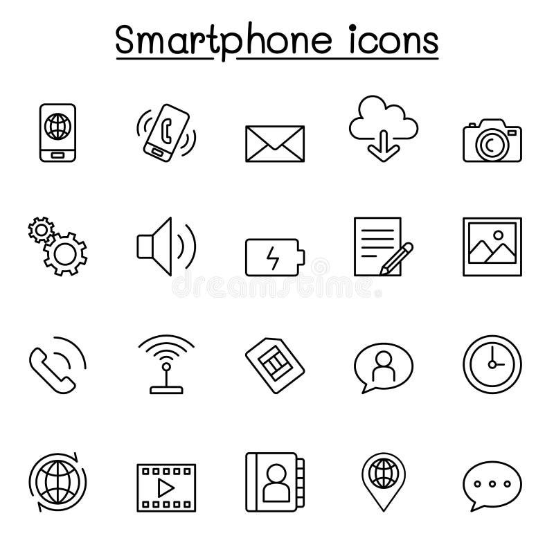 Smartphone Icon Set in Thin Line Style Stock Vector - Illustration of ...