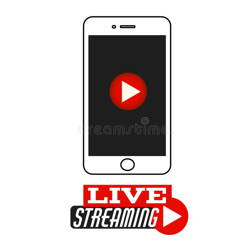 Smartphone Icon with Touching Play Button and Live Streaming Logo ...