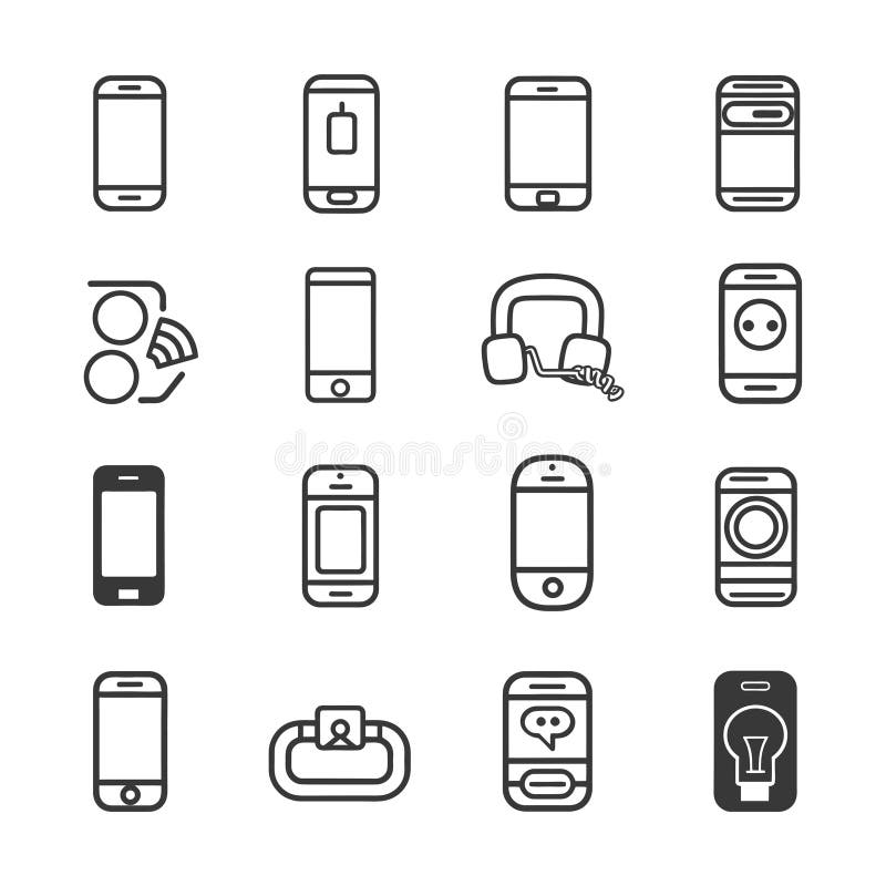 Collection of Smartphone Icons: Mobile Phone Symbols for Apps and ...