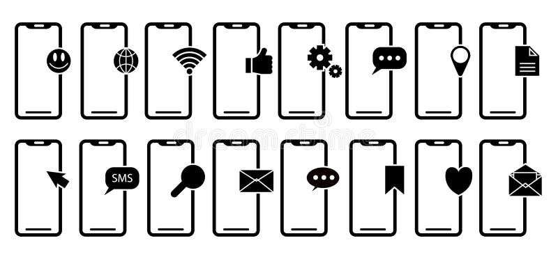 Smartphone Icons with Different Notification in Black Stock Vector ...