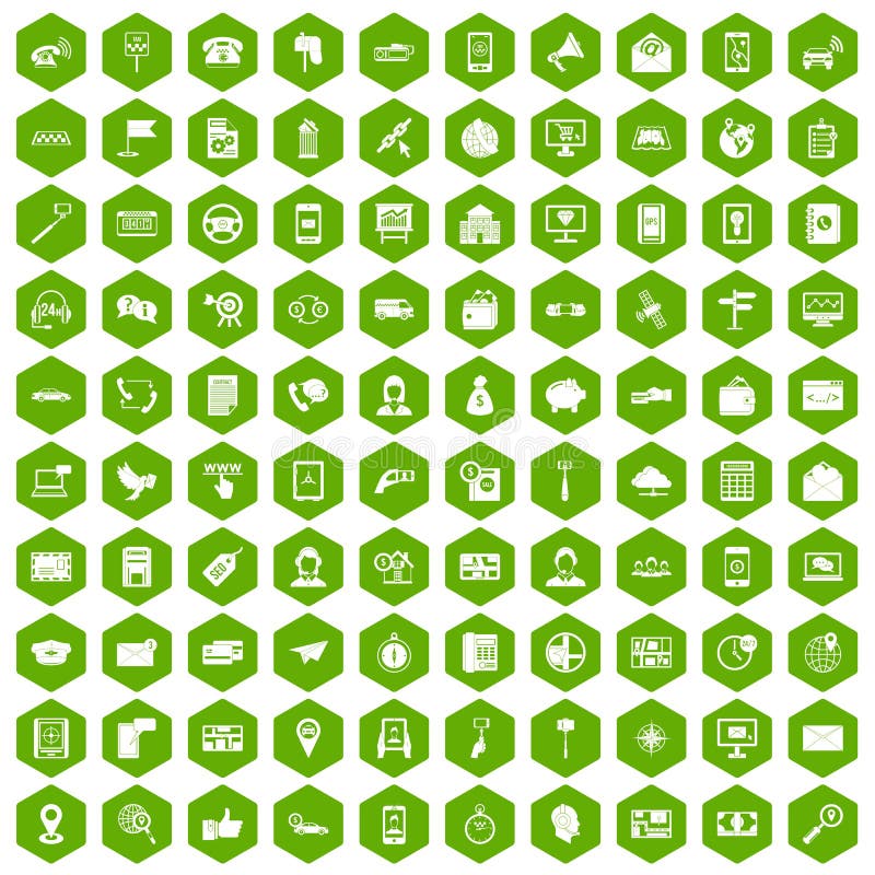 100 Smartphone Icons Hexagon Green Stock Vector - Illustration of ...