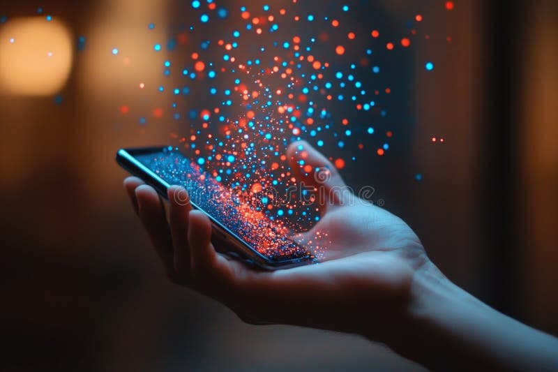 Smartphone Illuminated with Digital Particles Stock Illustration ...