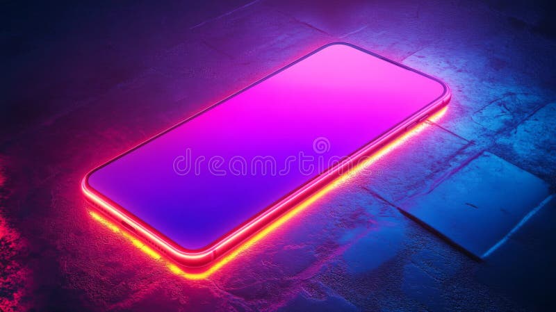 Smartphone Illuminated in Neon Lights on a Dark Textured Surface Stock ...