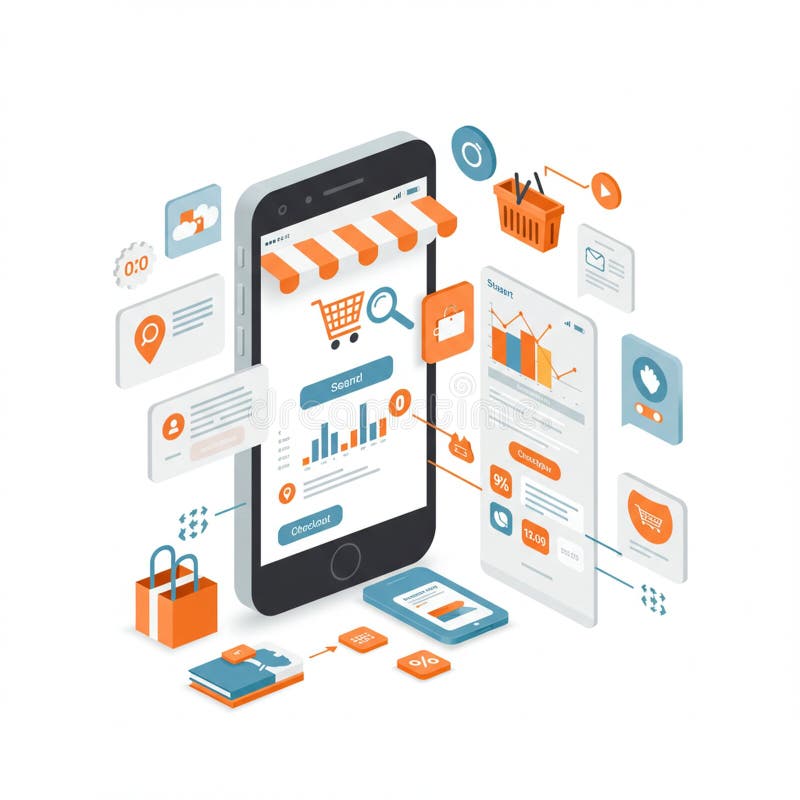 Smartphone Illustration Depicting a Digital Shopping App Interface ...