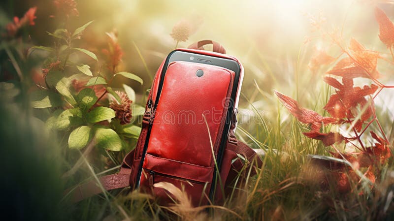 Sunset Field Backpack Phone Stock Image - Image of composite, surreal ...