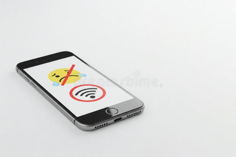 A Smartphone with the Internet Turned Off and a Sad Smiley. Space for ...