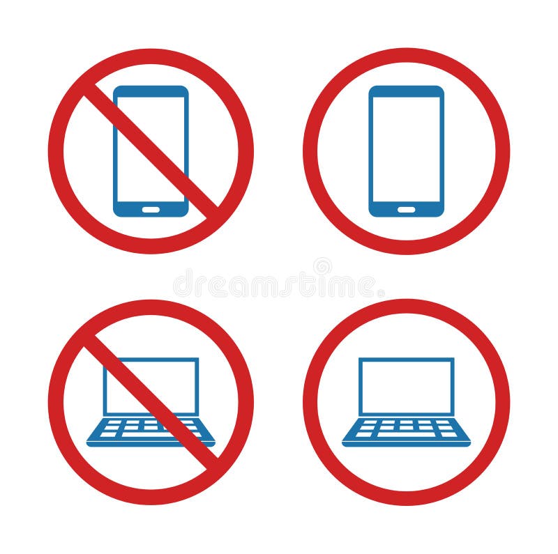 No Laptop Prohibited Sign, No Computer Forbidden Modern Round Sticker ...