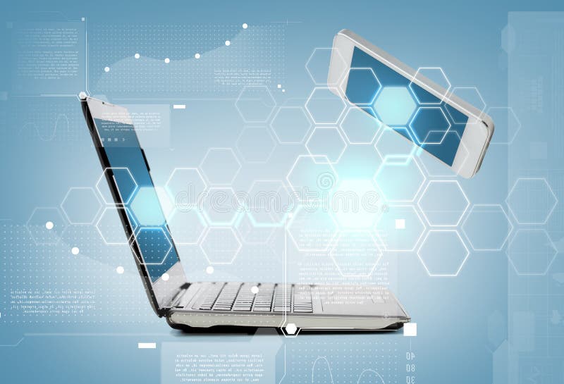 Smartphone and Laptop Conncecting Stock Photo - Image of computer ...